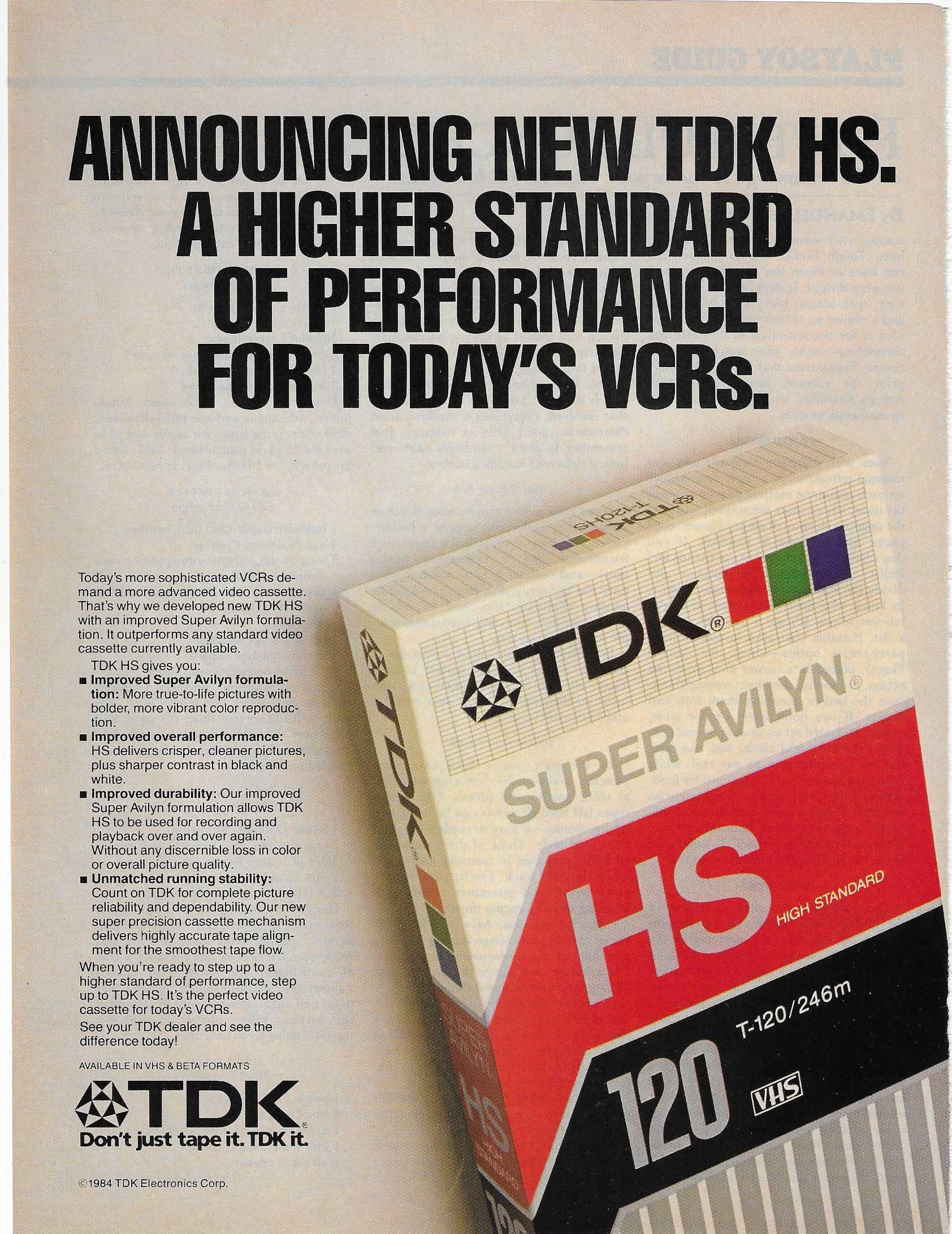Original 1985 Full Page Magazine Advertisement for TDK VHS Video Tape ...