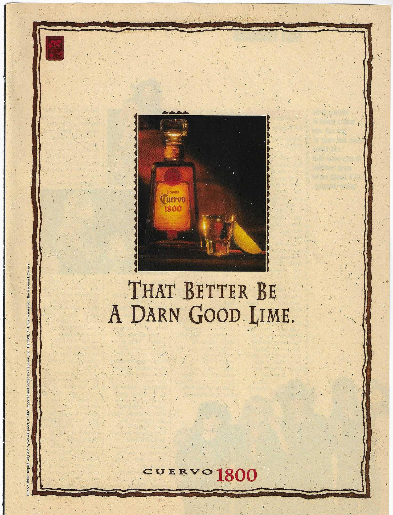 Original 1992 Full Page Magazine Advertisement for Cuervo 1800 - Etsy