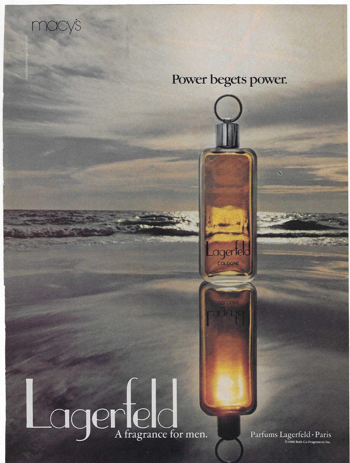 Original 1989 Full Page Magazine Advertisement LAGERFELD Cologne for ...