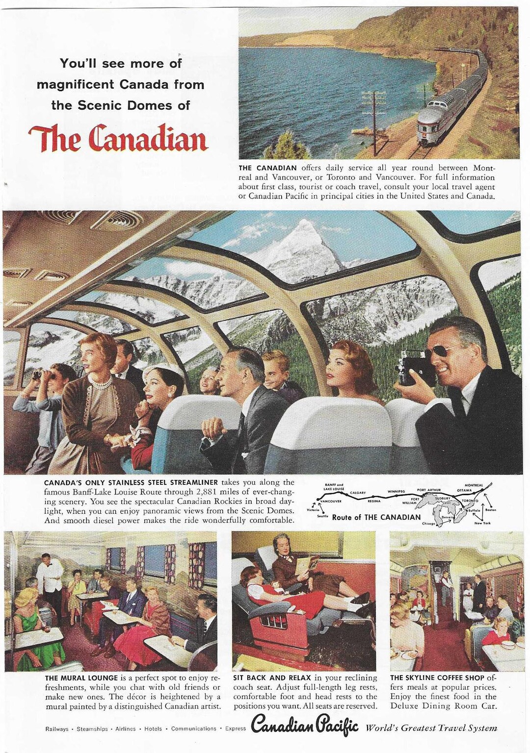 Original 1957 Full Page Magazine Advertisement for the Canadian Scenic ...