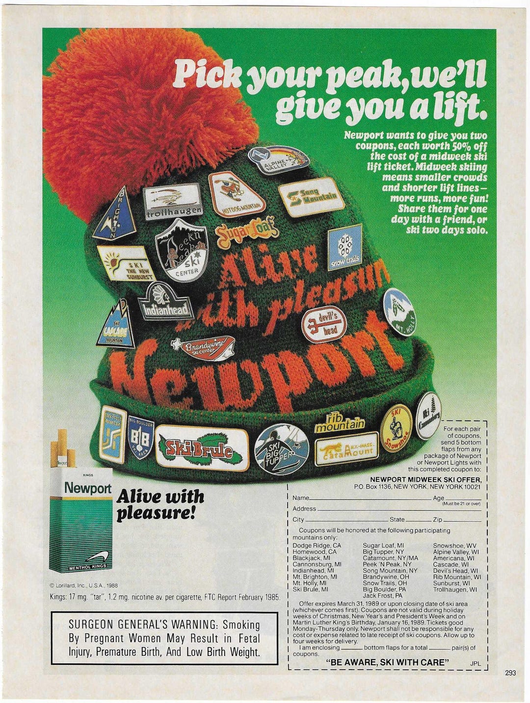 Original 1989 Full Page Magazine Advertisement for NEWPORT Menthol ...