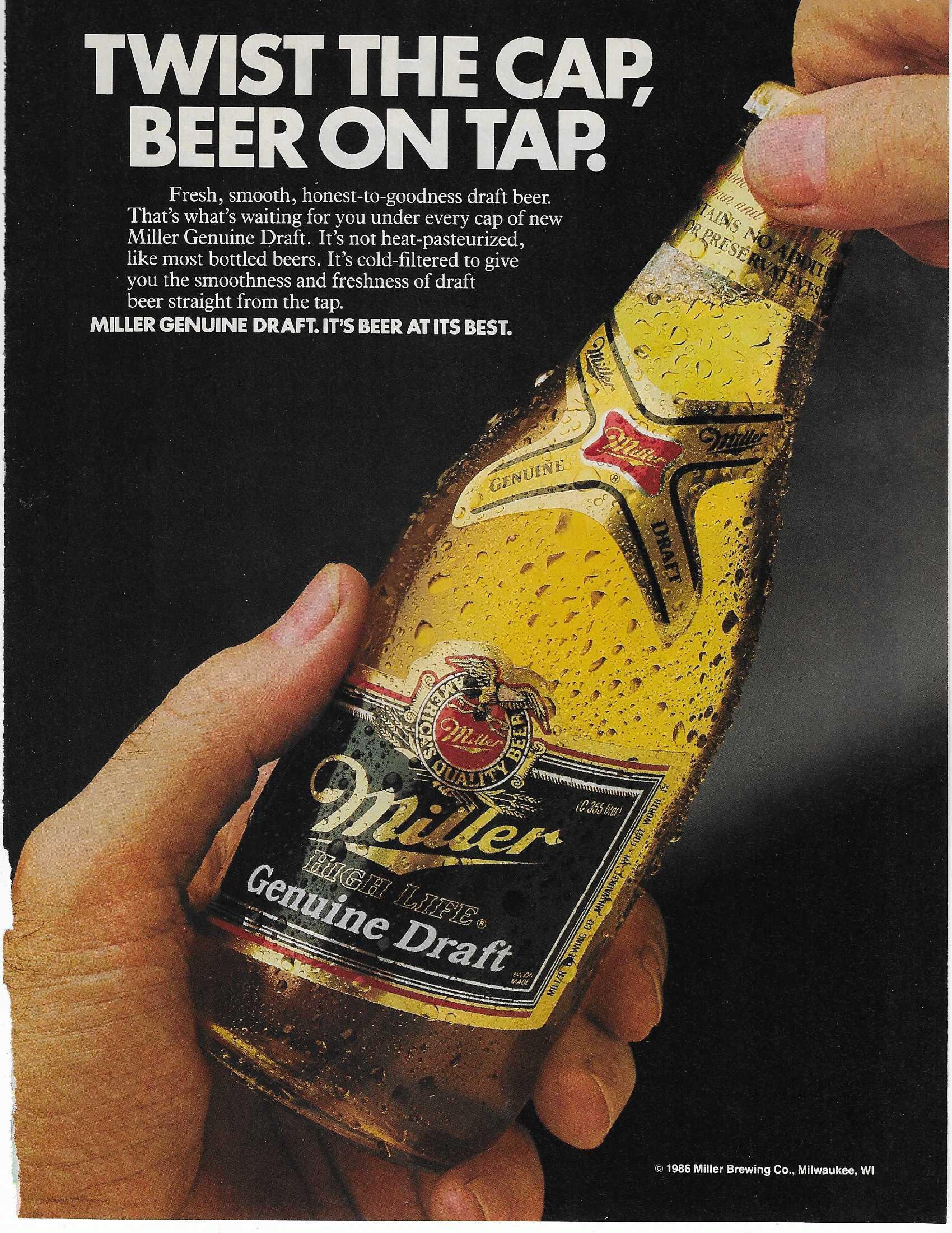 Original 1986 Full Page Magazine Advertisement for Miller - Etsy UK