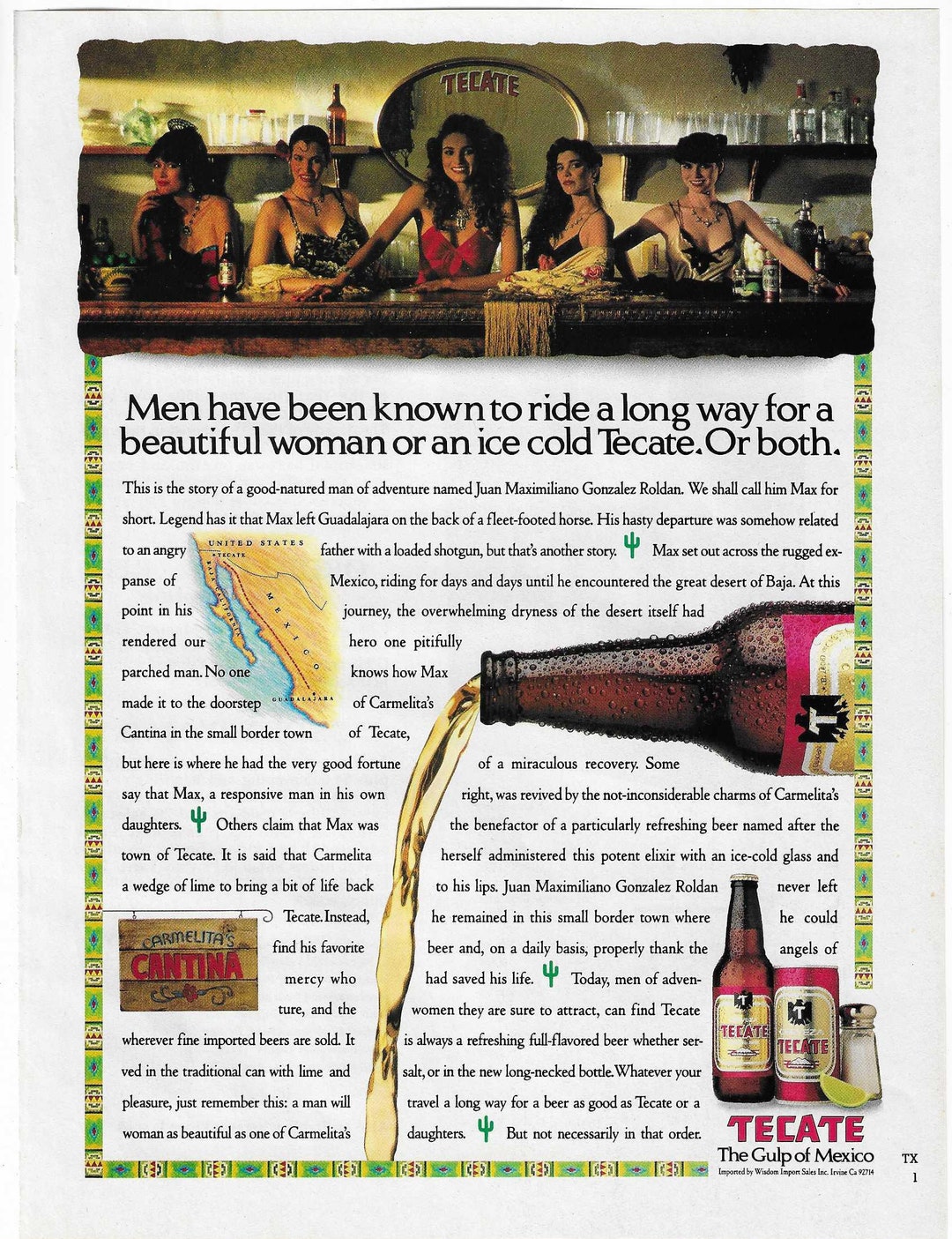 Original 1989 Full Page Magazine Advertisement for TECATE BEER 8 X 11 ...