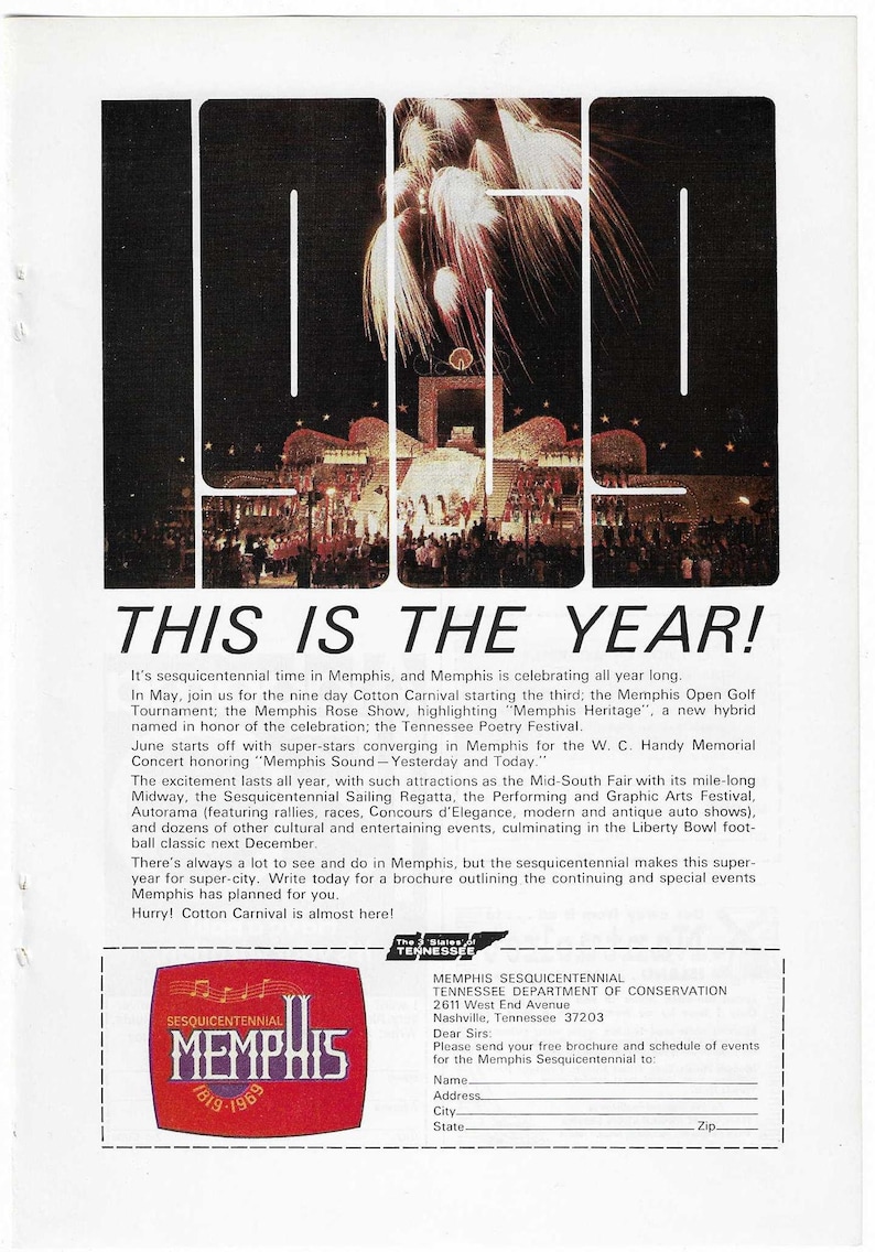 Original 1969 Full Page Magazine Ad for the Memphis Sesquicentennial ...