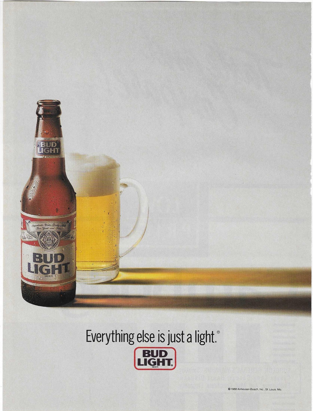 Original 1989 Full Page Magazine Advertisement for BUD LIGHT Beer in a ...