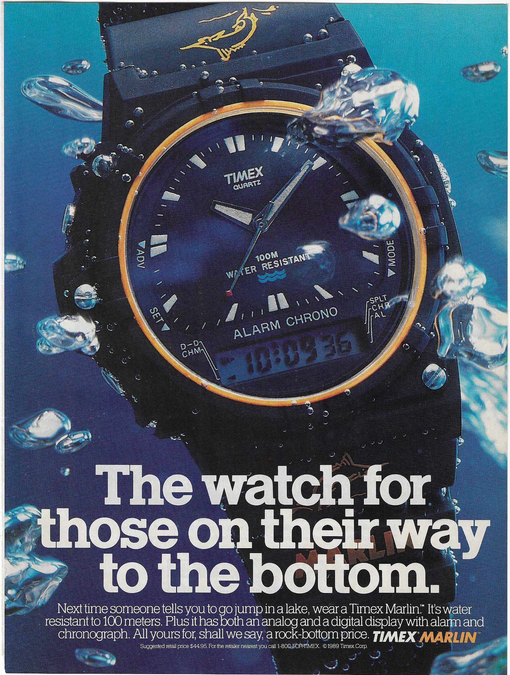 Original 1989 Full Page Magazine Advertisement for TIMEX MARLIN WATCHES ...