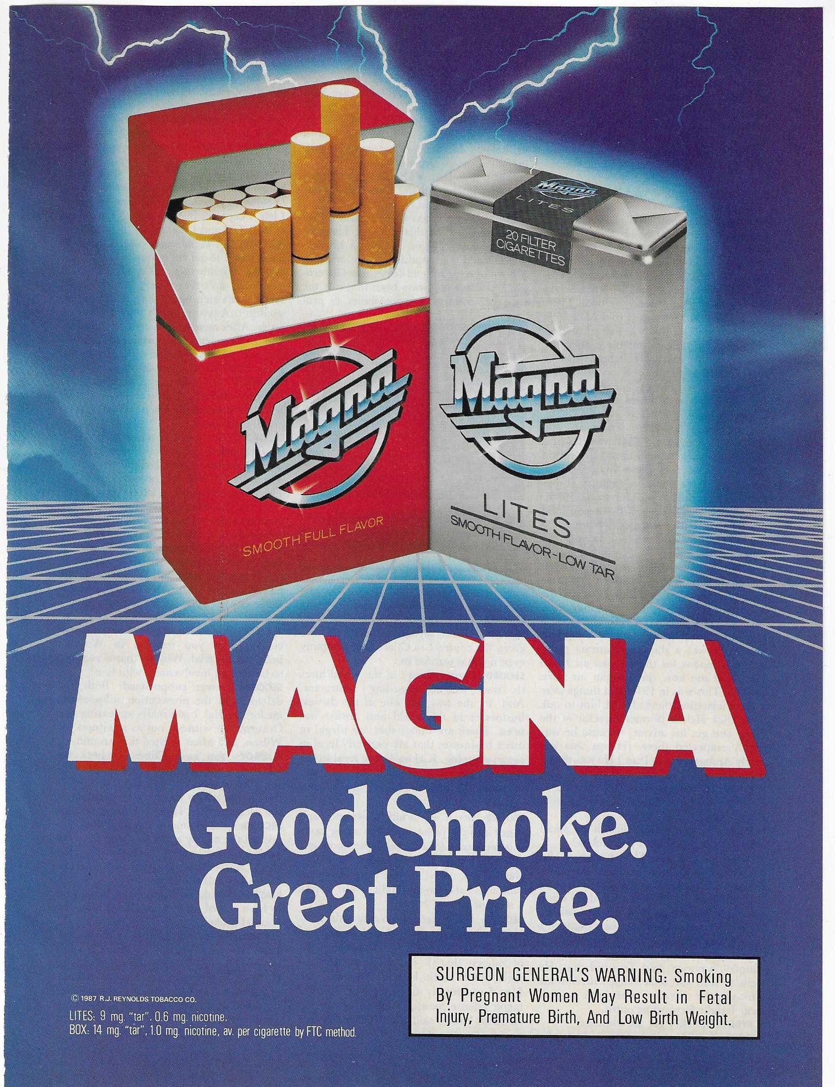 Original 1987 Full Page Magazine Advertisement for MAGNA CIGARETTES 8 X ...