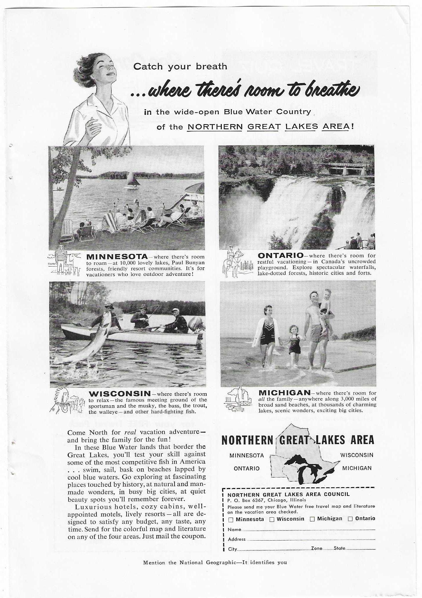 Original 1957 Full Page Magazine Ad for Northern Great Lakes Area ...