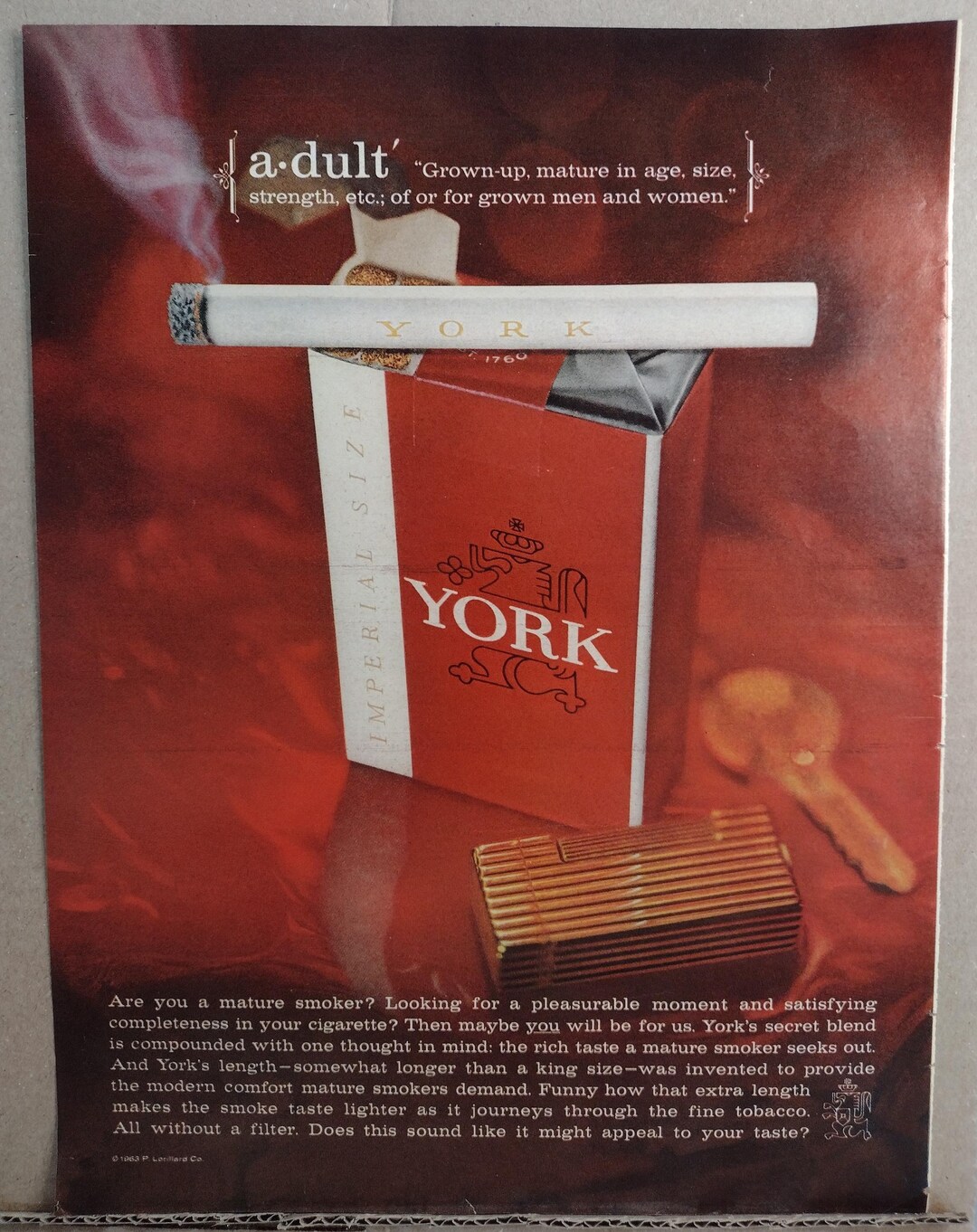 Original 1963 Full Page Magazine Ad for YORK Cigarettes RARE ...
