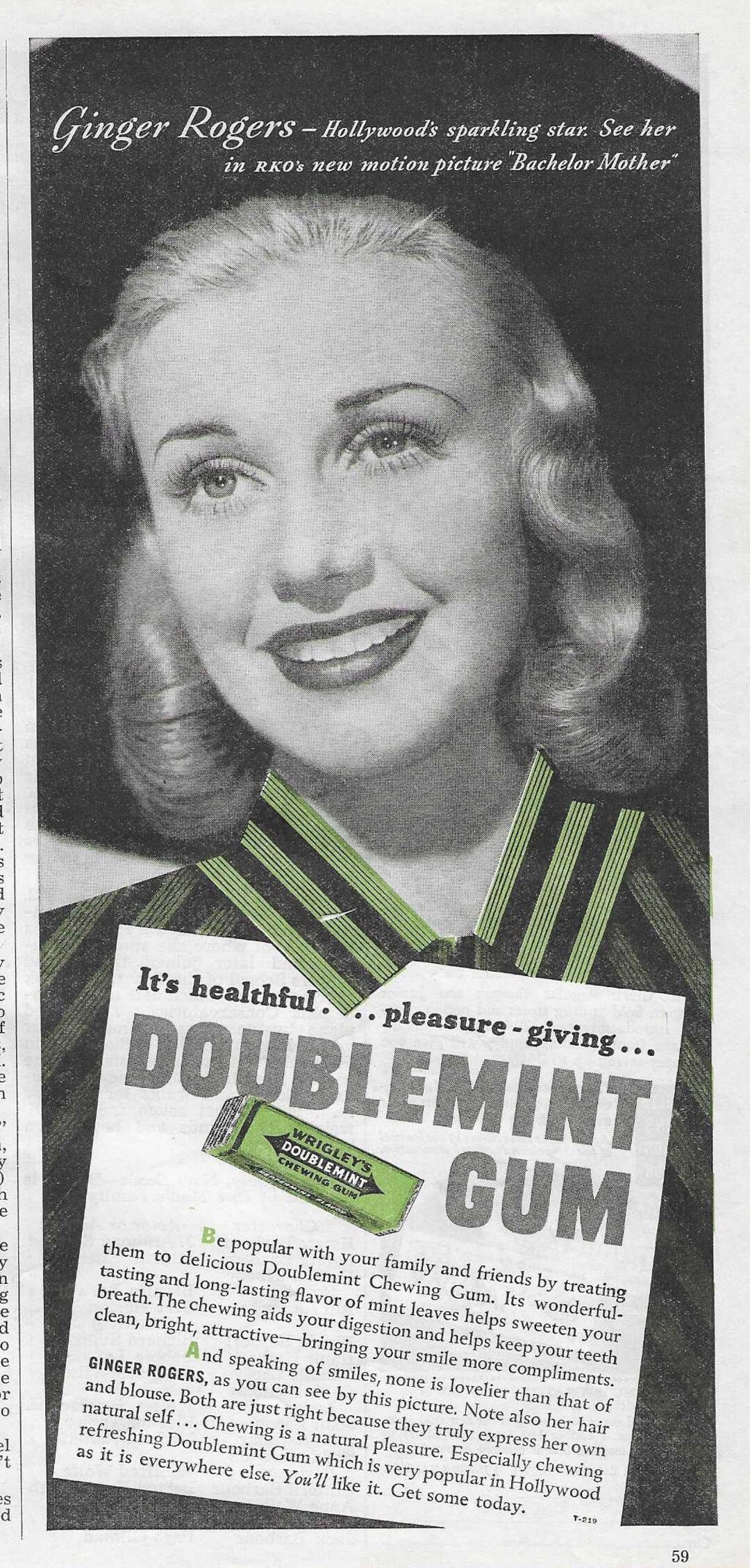 Original 1939 Partial Page Magazine Advertisement for DOUBLEMINT ...