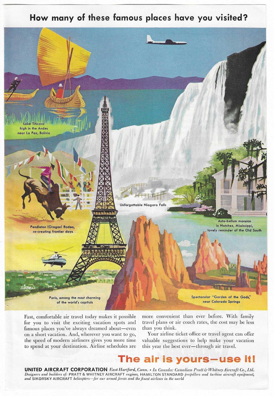 Original 1957 Full Page Magazine Advertisement for Air Travel Sponsored ...
