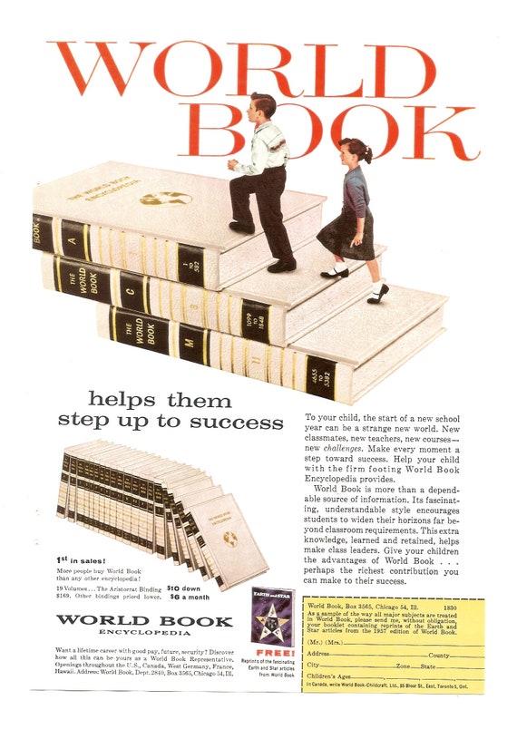 Original 1957 Full Page Magazine Advertisement for WORLD BOOK | Etsy
