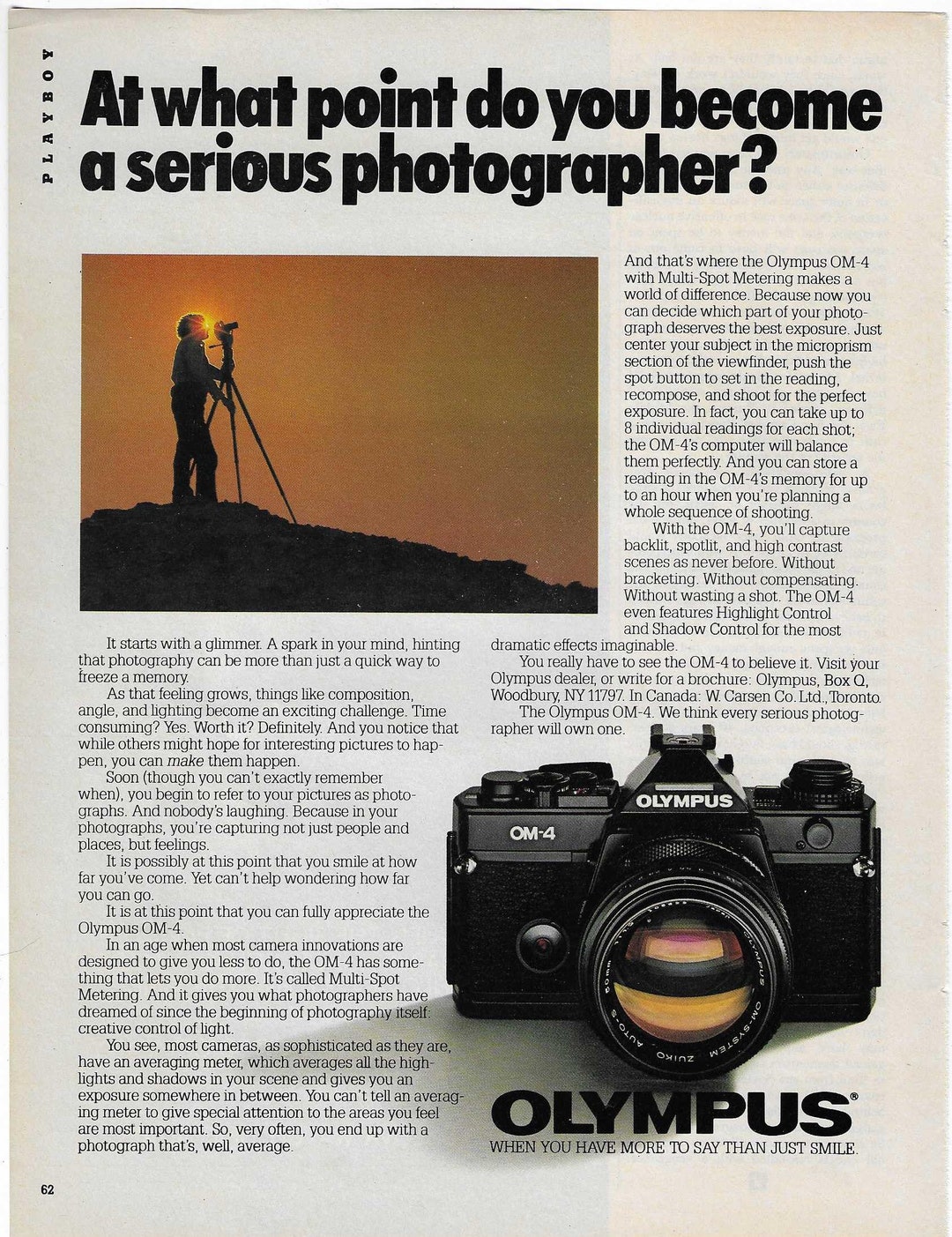 Original 1984 Full Page Magazine Advertisement for the OLYMPUS OM-4 ...