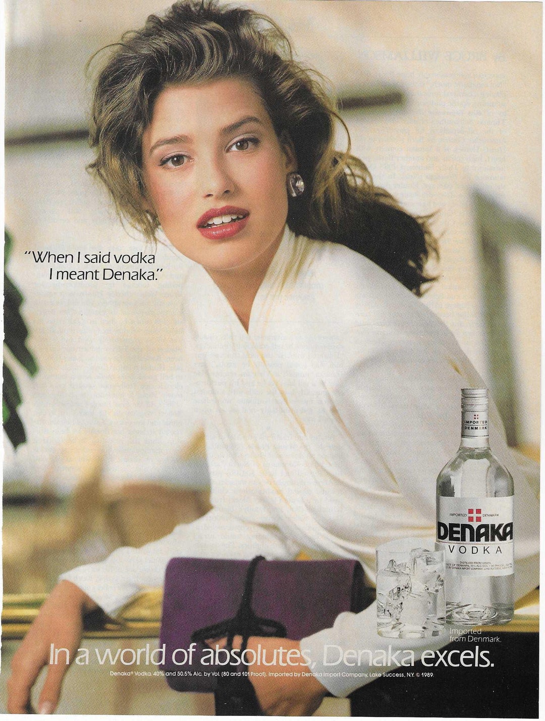 Original 1989 Full Page Magazine Advertisement for DENAKA Vodka From ...