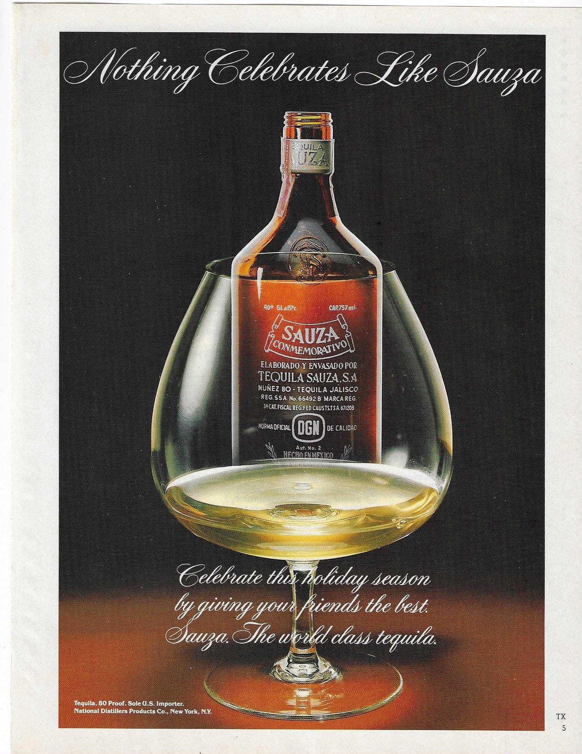 Original 1985 Full Page Magazine Advertisement for SAUZA CONMEMORATIVO ...