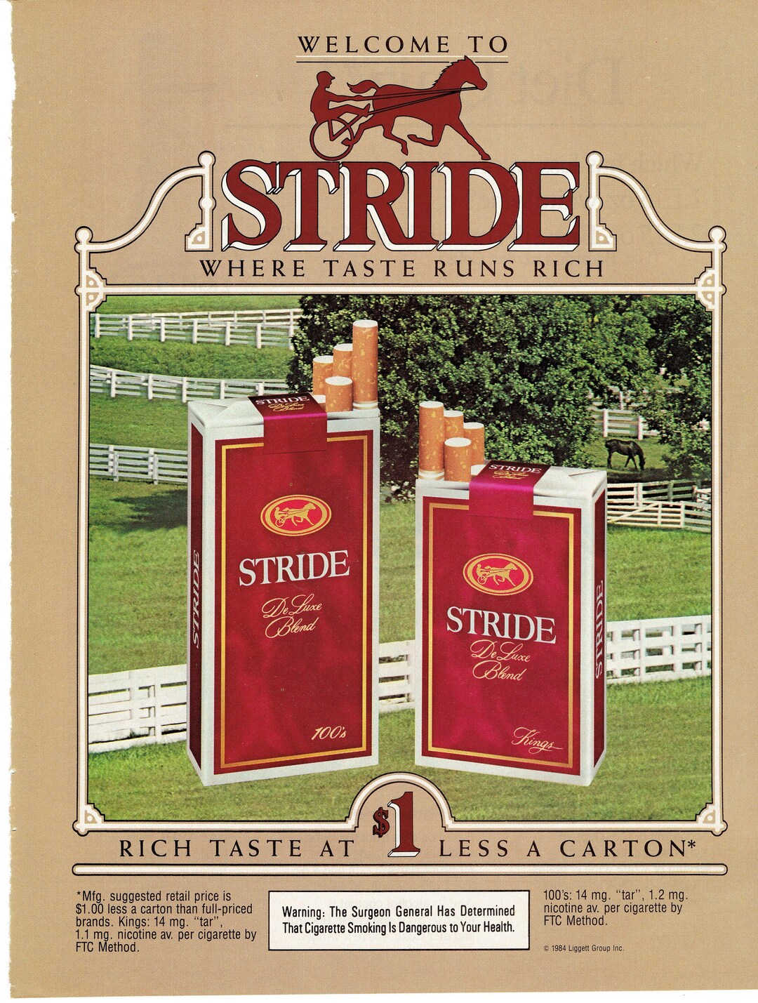 Original 1984 Full Page Magazine Advertisement for STRIDE Cigarettes 8 ...