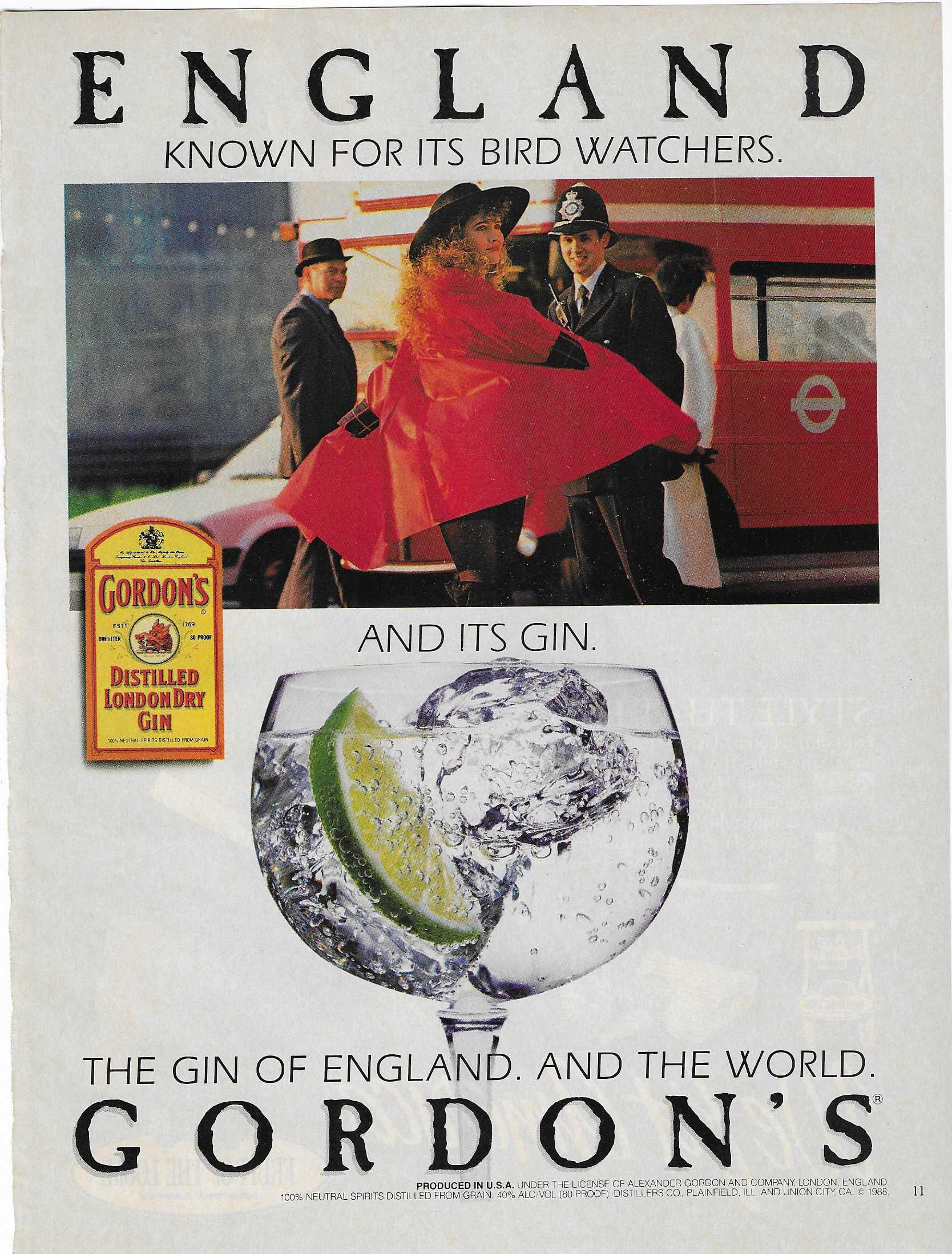 Original 1988 Full Page Magazine Advertisement for GORDON'S GIN 8 X 11 ...