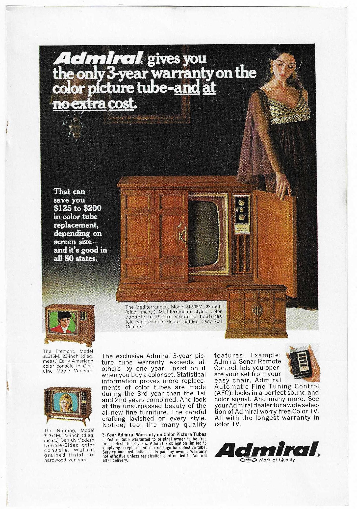 Original 1969 Full Page Magazine Advertisement for ADMIRAL COLOR ...