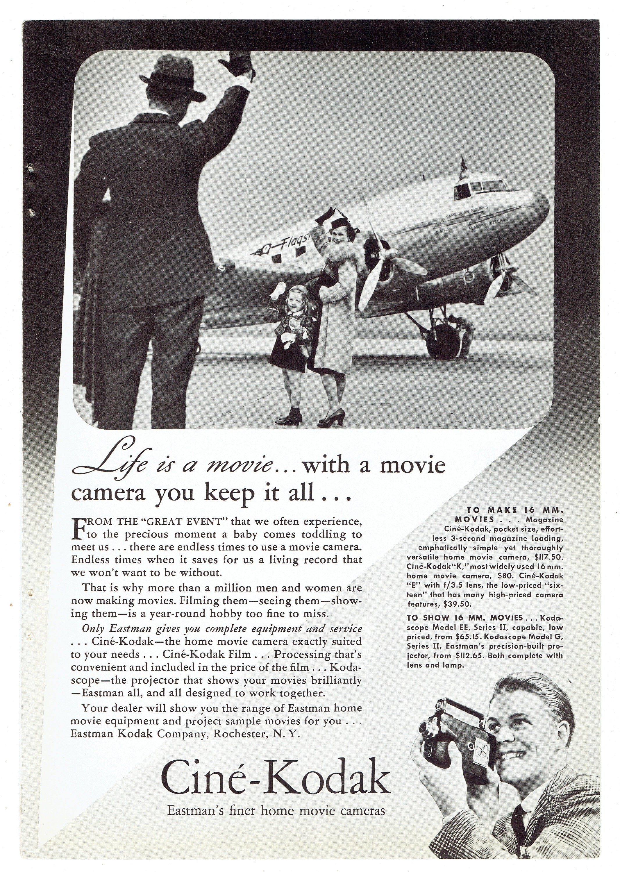 Original 1940 Full Page Magazine Advertisement for CINE-KODAK Home ...