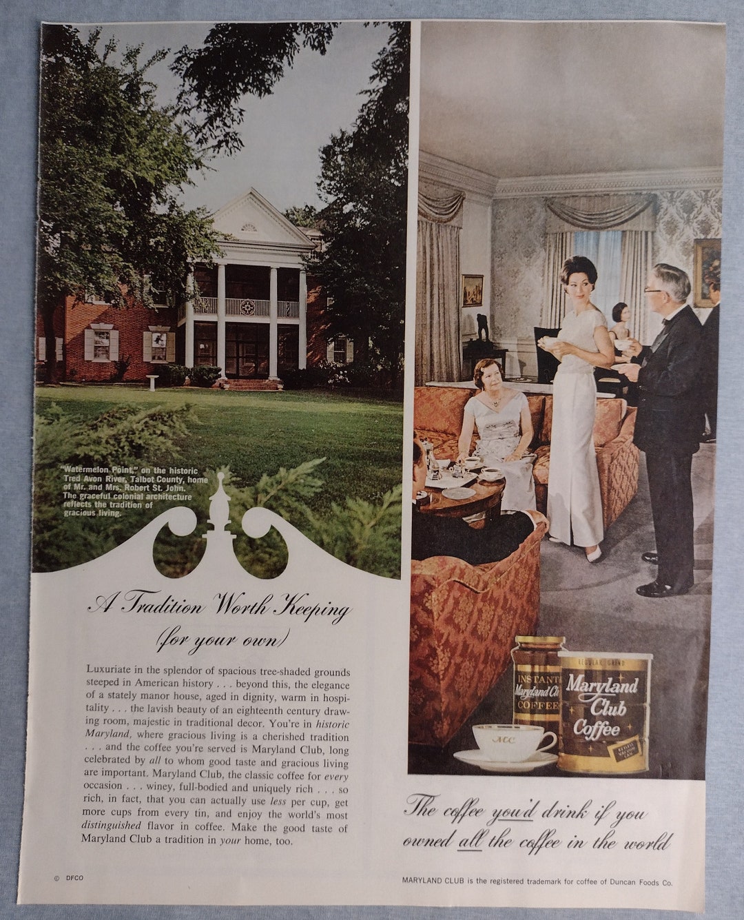 Original 1964 Full Page Magazine Advertisement for MARYLAND CLUB Coffee ...