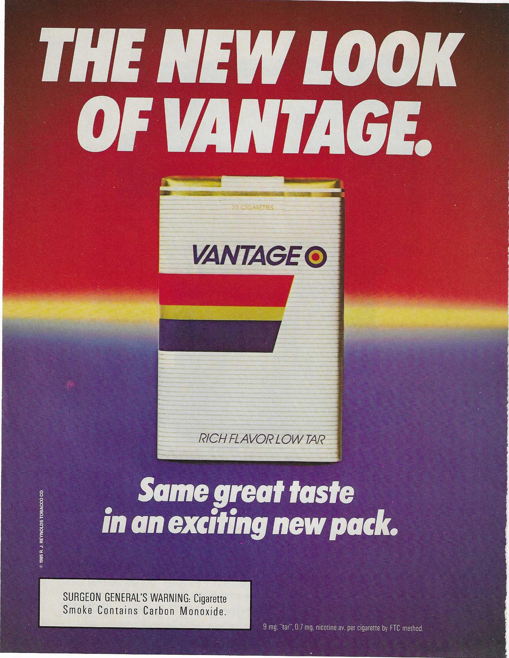 Vantage Cigarettes 1980s