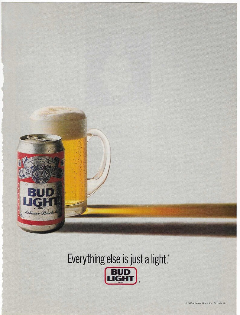 Original 1989 Full Page Magazine Advertisement for BUD LIGHT Beer ...