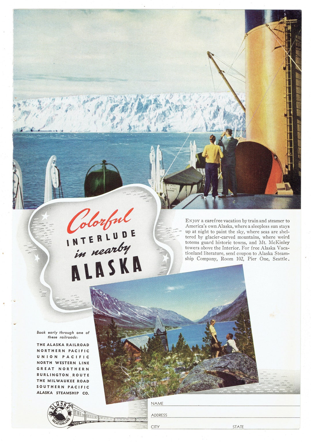 Original 1941 Full Page Magazine Advertisement for ALASKA TOURISM Great ...
