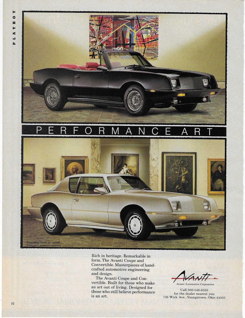Original 1989 Full Page Magazine Advertisement for AVANTI AUTOMOBILES ...