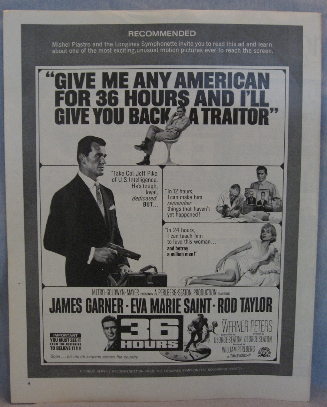 Original 1965 Full Page Magazine Ad for the Movie 36 - Etsy
