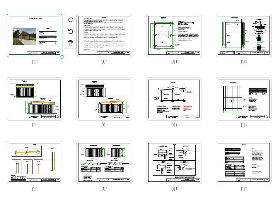 Modern Carport Plans, 14'x18'-6'' Lean to Pavilion Blueprints, One Car ...