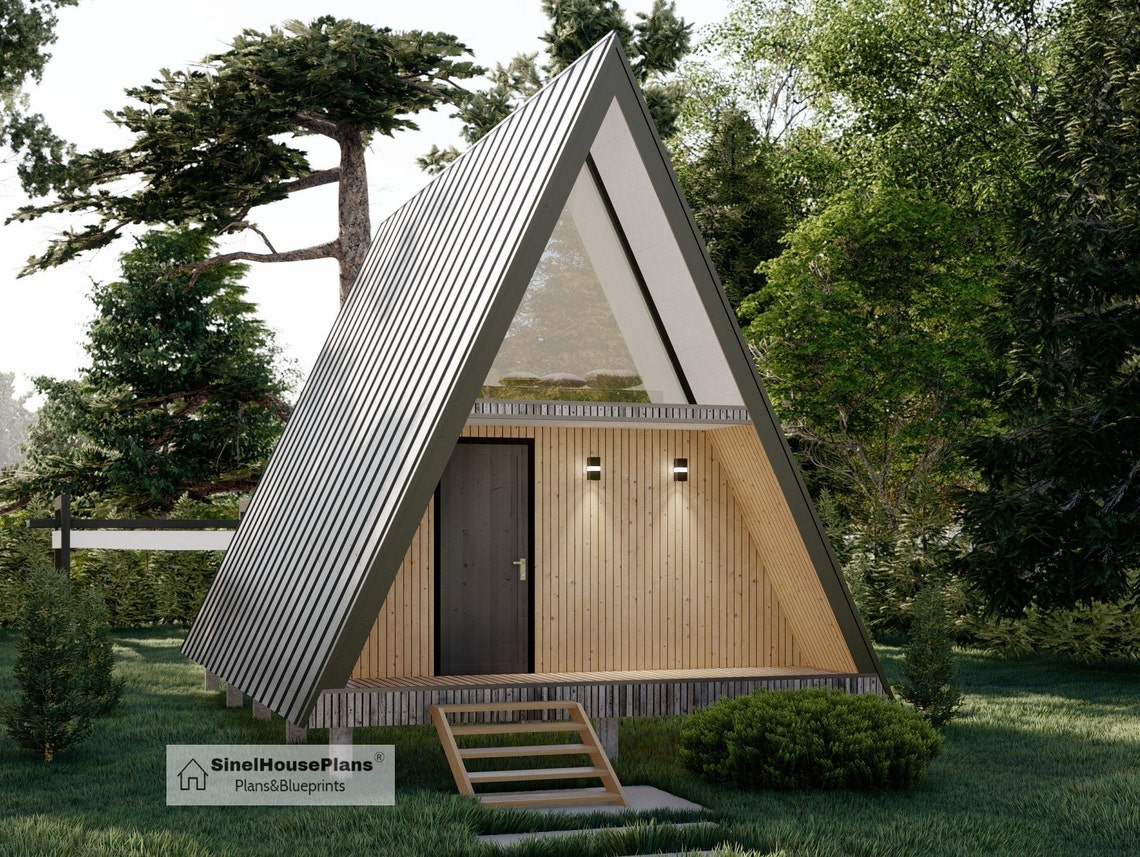 A Frame Cabin House Plans With Loft 16x30 Cottage Building - Etsy