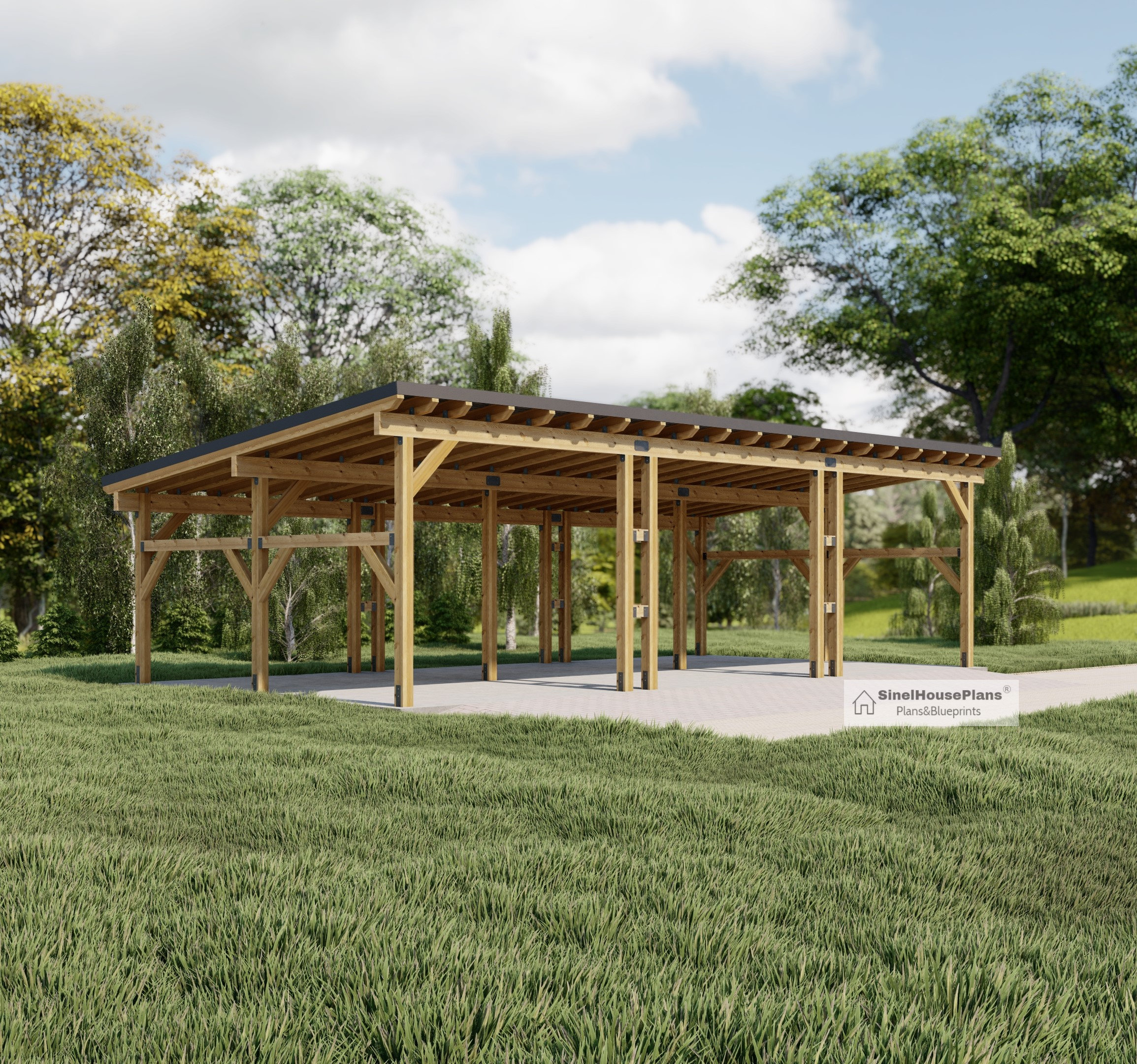 3 Car Carport Plans, Modern 36'-3''x18' Lean to Pavilion Blueprints - Etsy