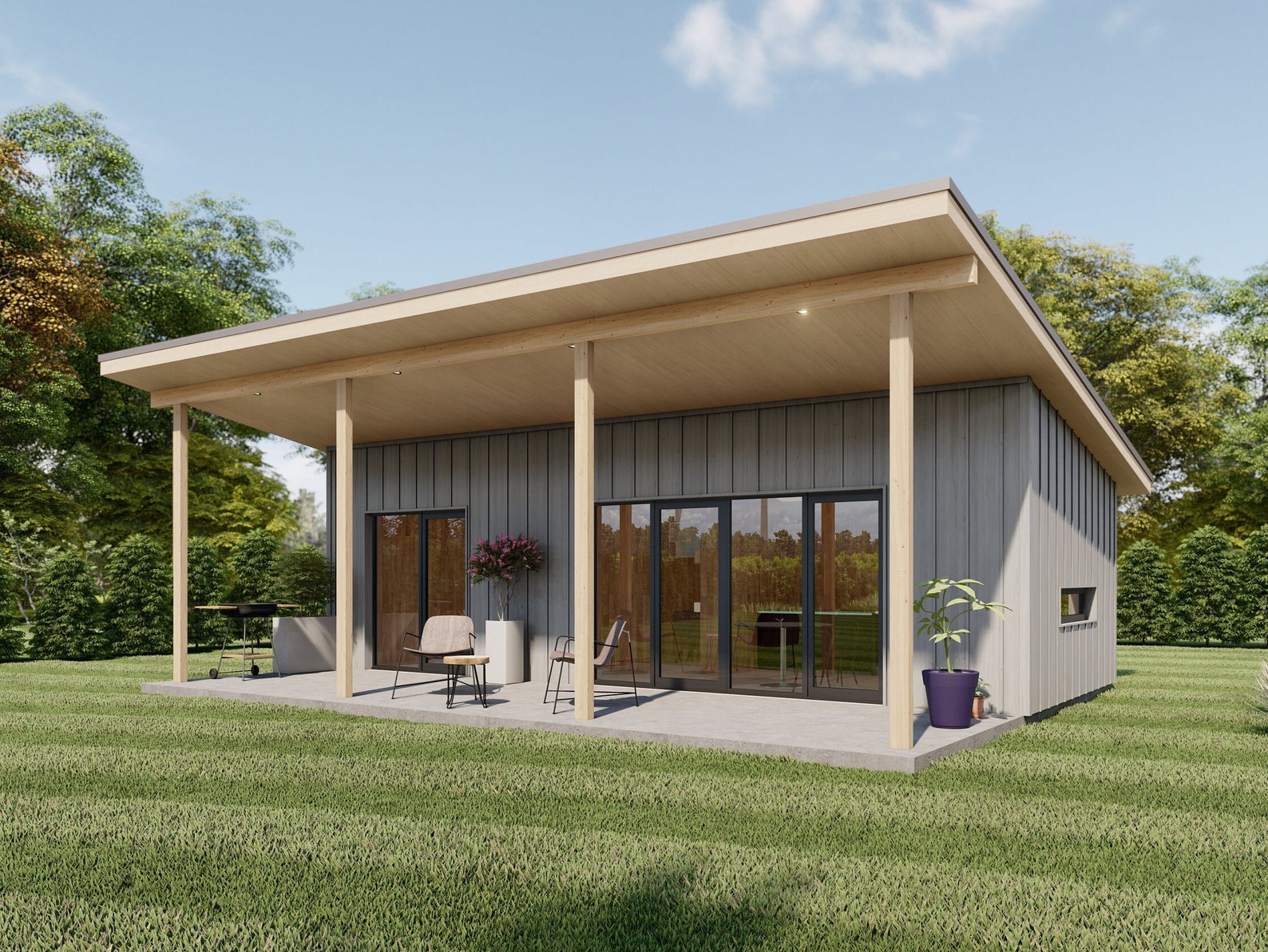 Modern Tiny House Plan With Coverage Porch One Bedroom Cabin - Etsy