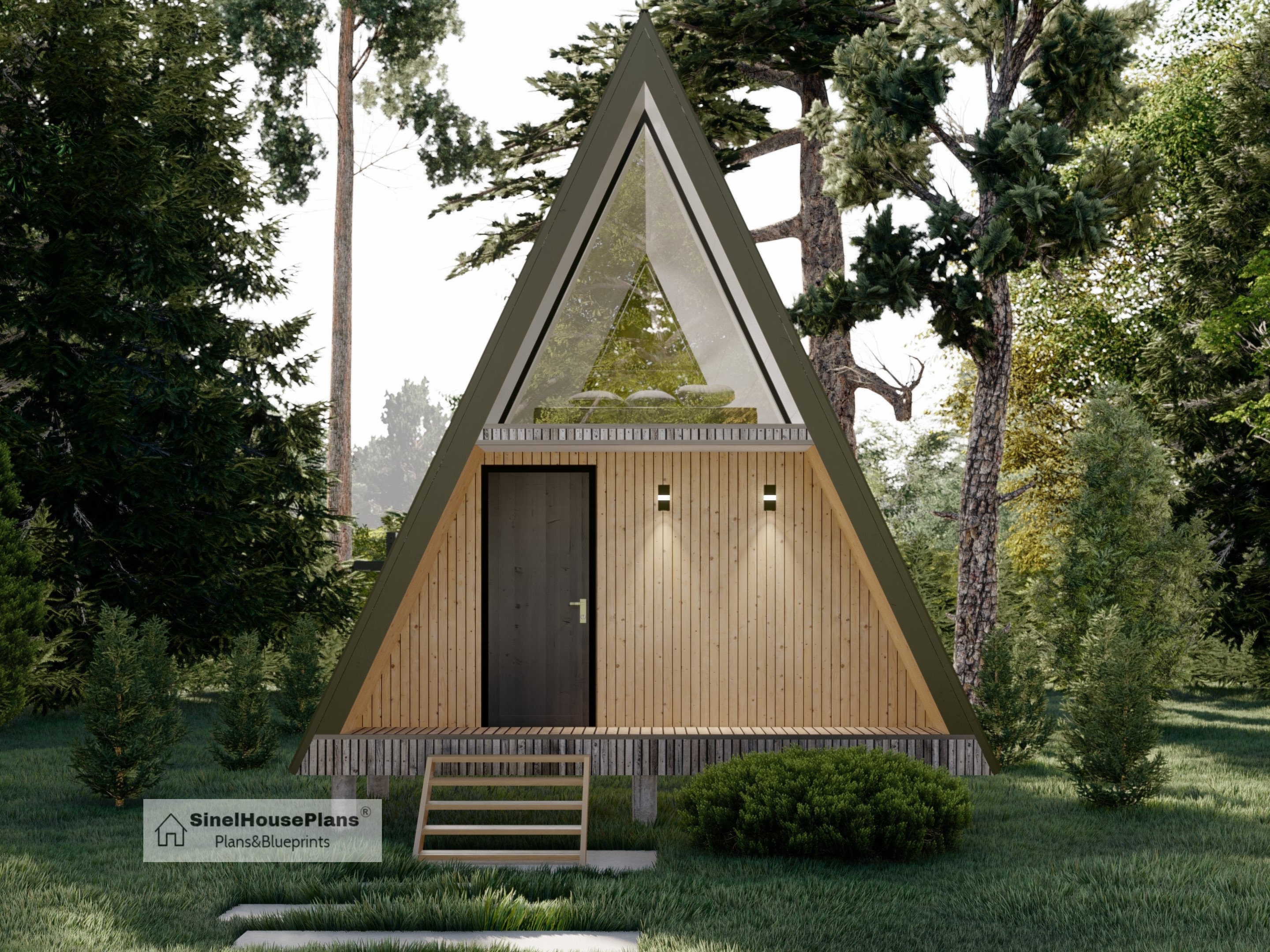 A Frame Cabin House Plans With Loft 16x30 Cottage Building - Etsy Canada