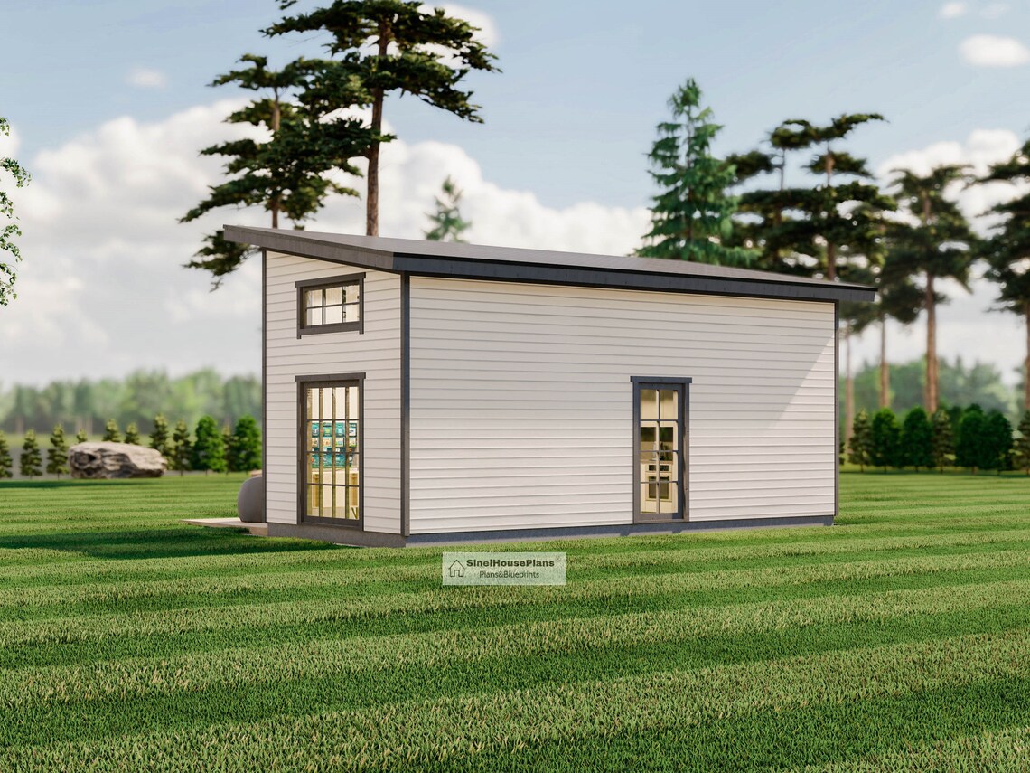 12'x28' Tiny House Plan, Two Story Modern Cottage Construction ...