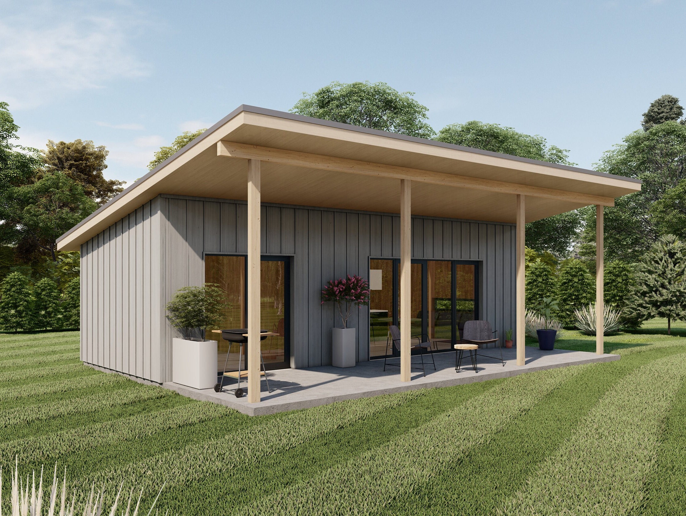 Modern Tiny House Plan With Coverage Porch, One Bedroom Cabin ...