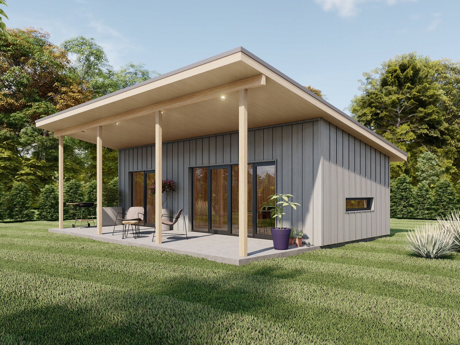 Modern Tiny House Plan With Coverage Porch, One Bedroom Cabin ...