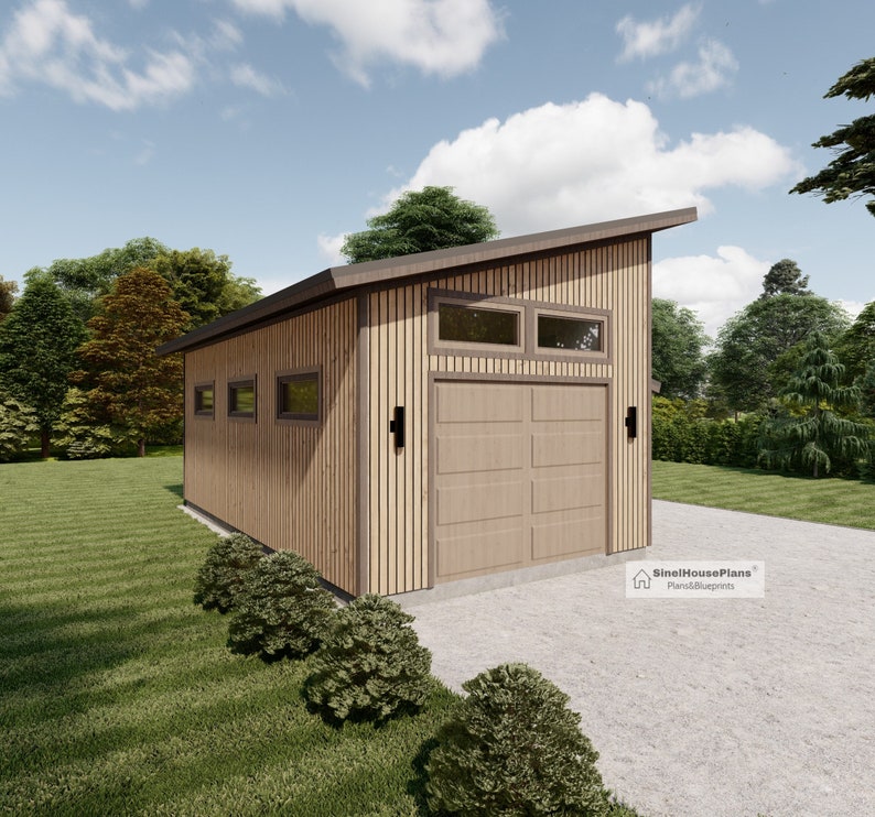 1-car Modern Detached Garage Plans, 24'x28' Garage Blueprints With ...