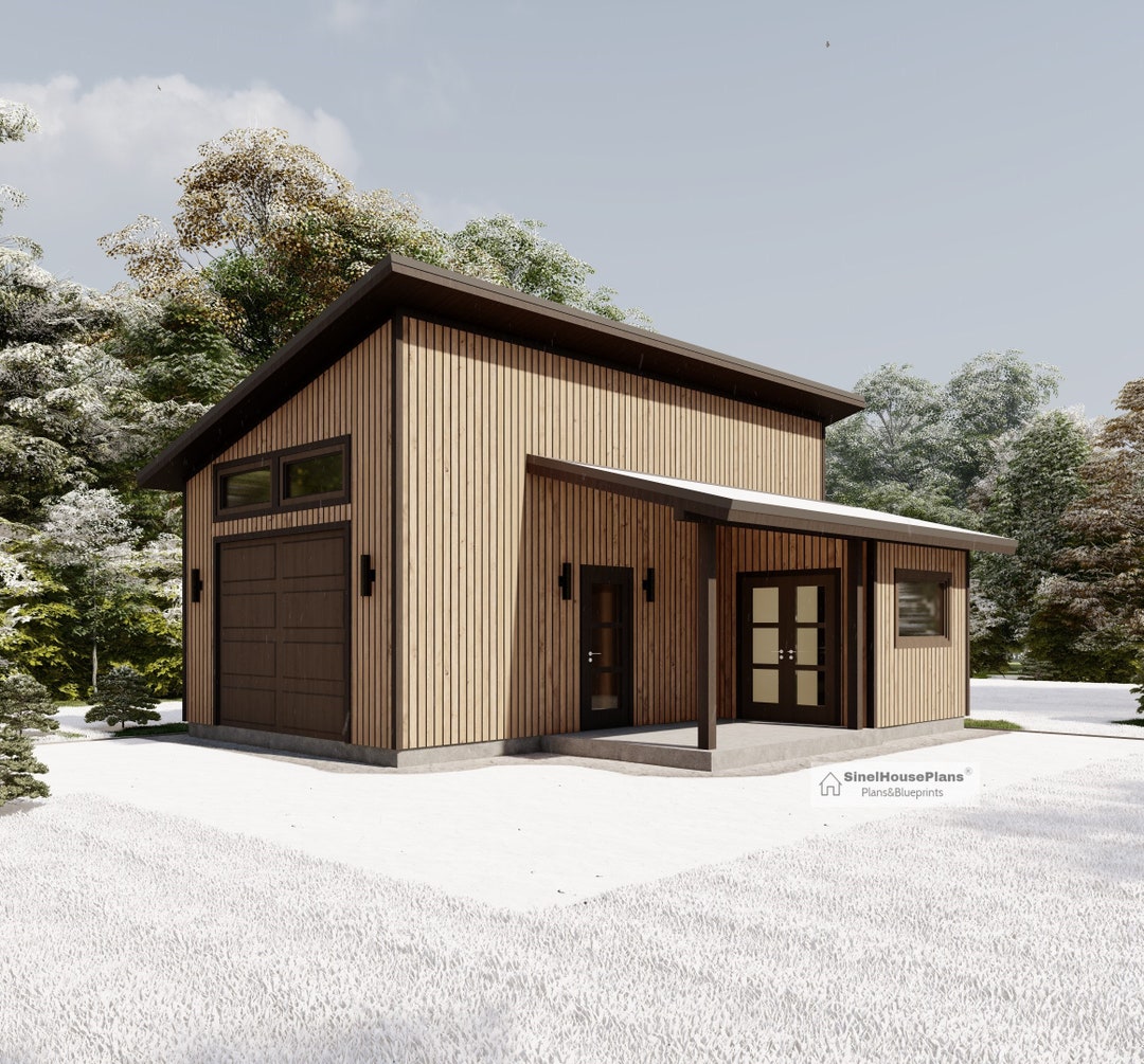 1-car Modern Detached Garage Plans, 24'x28' Garage Blueprints With ...