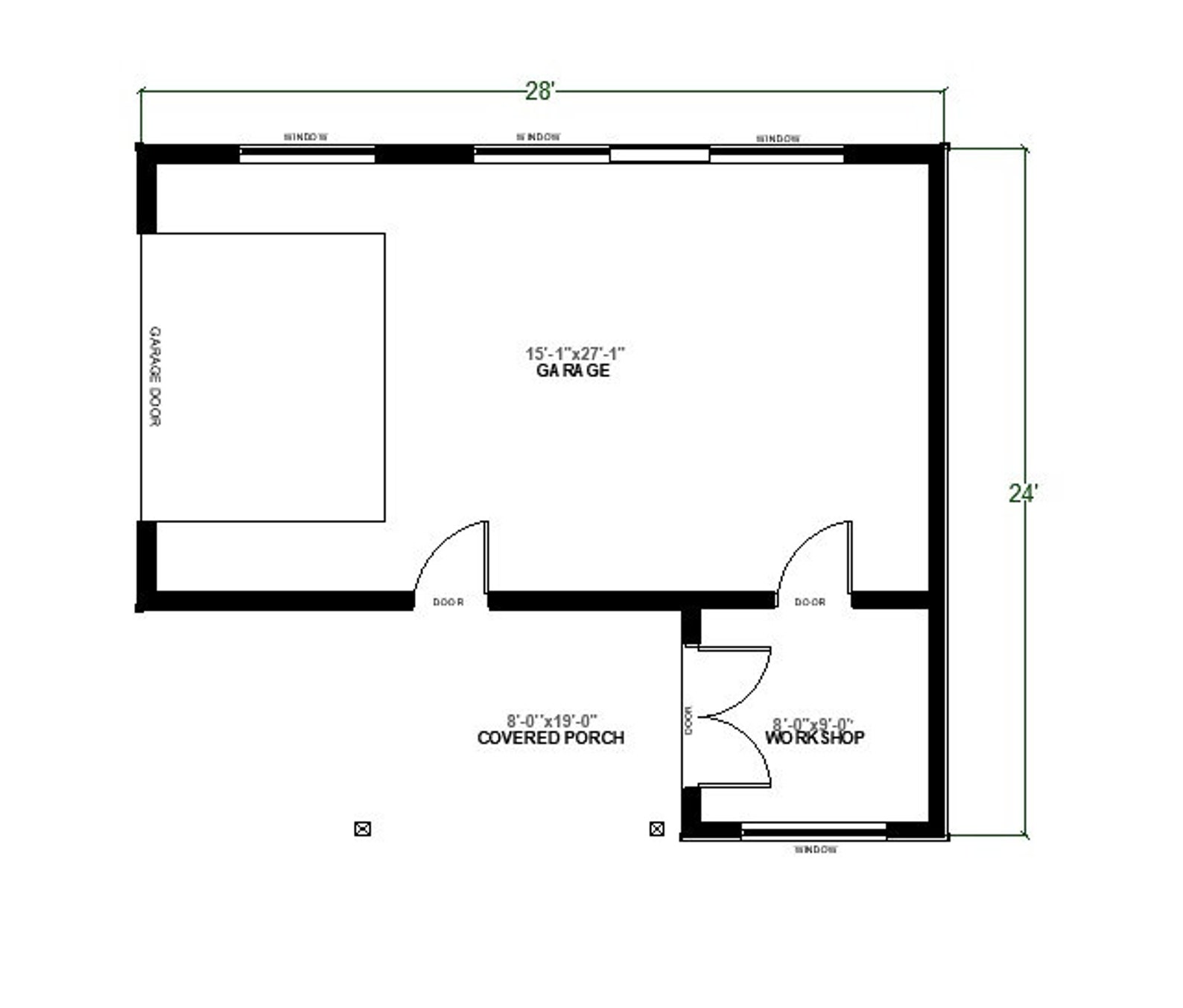 1-car Modern Detached Garage Plans, 24'x28' Garage Blueprints With ...