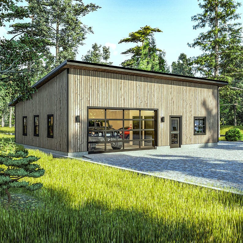 Modern 2-car Garage Plan With Office & Shop (PDF) - Etsy