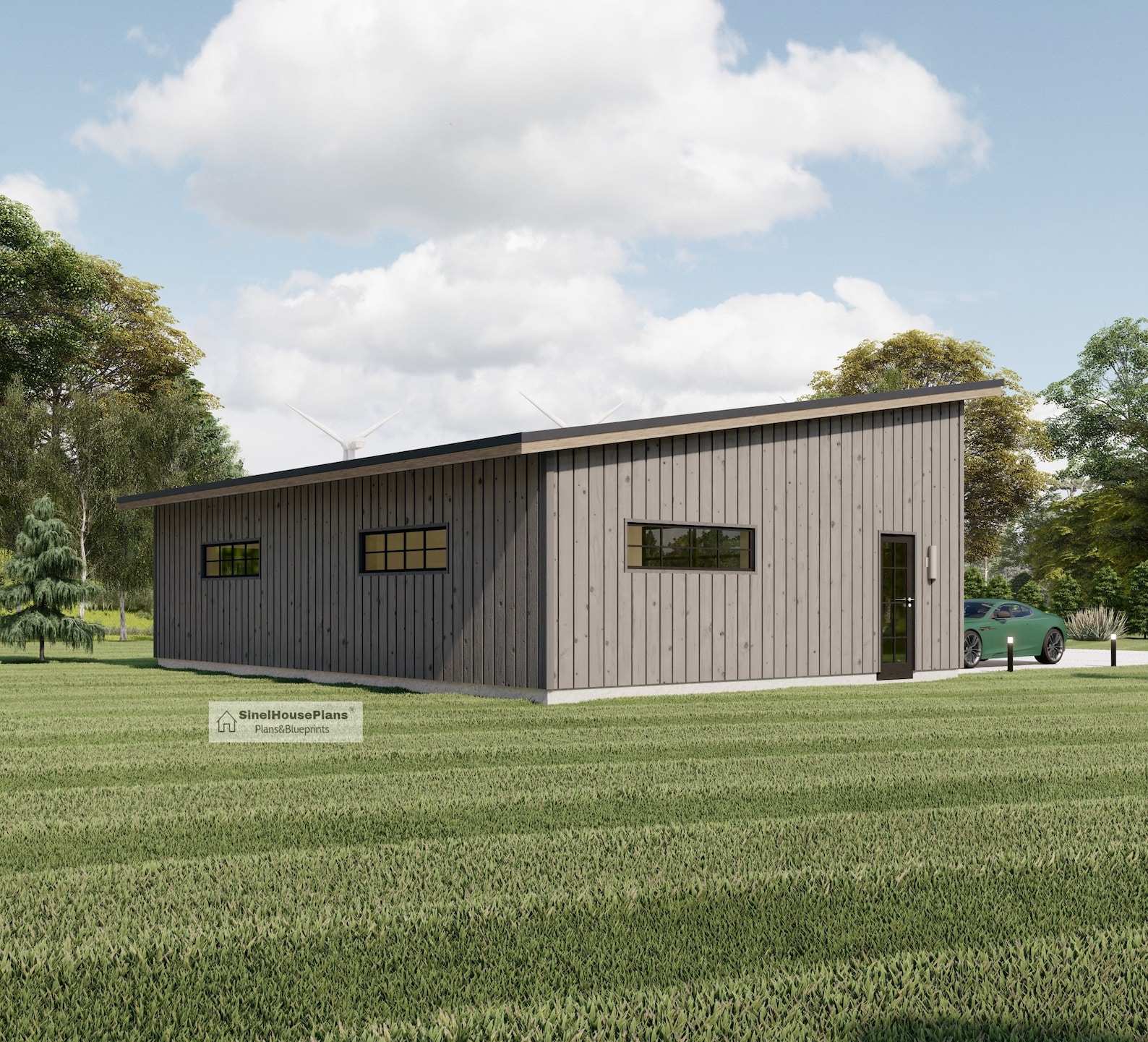 3 Car Modern Garage Plans, 35'-6''x 24' Contemporary Style Garage ...