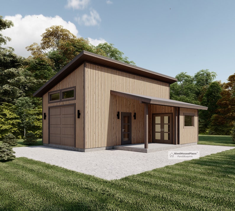 1-car Modern Detached Garage Plans, 24'x28' Garage Blueprints With ...