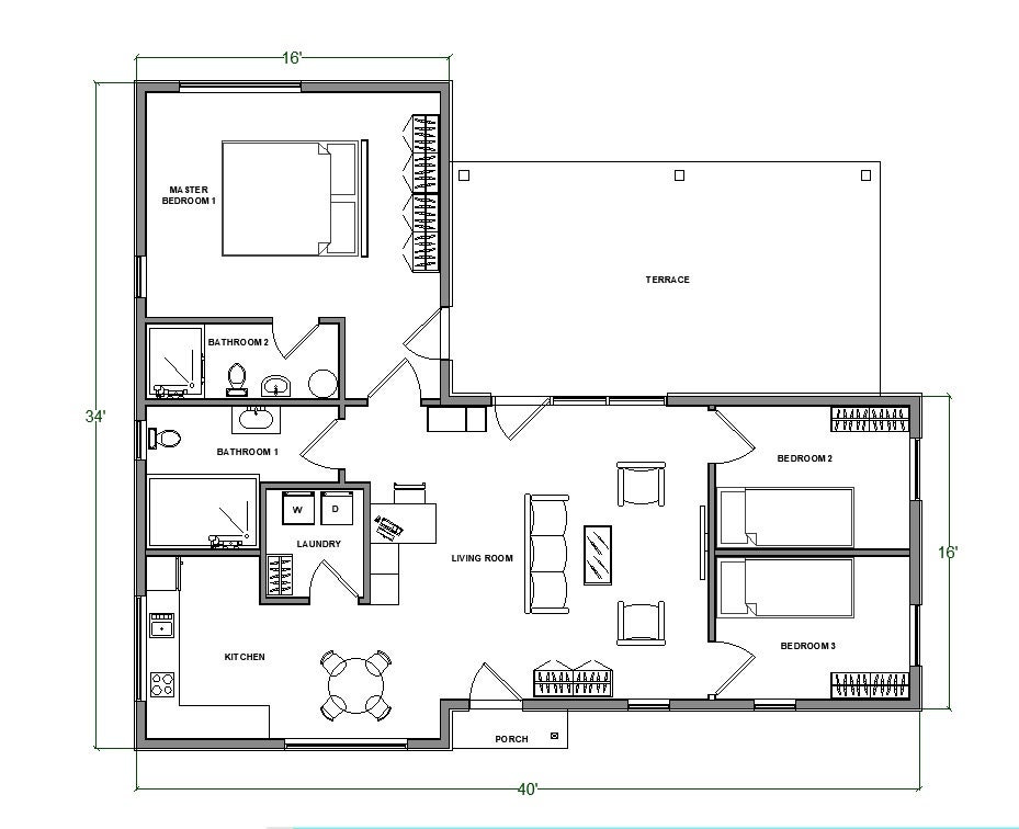 Ranch Style Cottage Plan: 3 Bed, 2 Bath, 1204 Sq Ft (PDF Downloadable ...