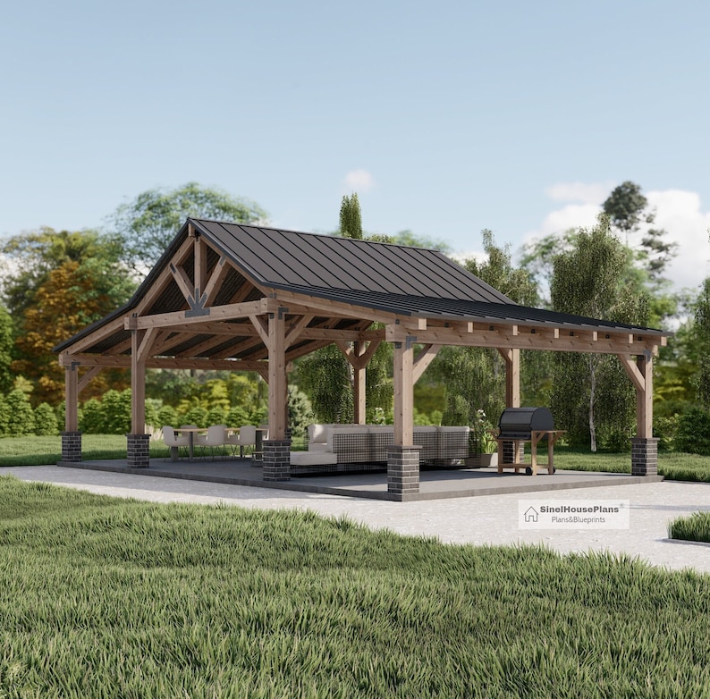 Pole Barn Pavilion Plans With Double Lean, Garden Gazebo Blueprints ...
