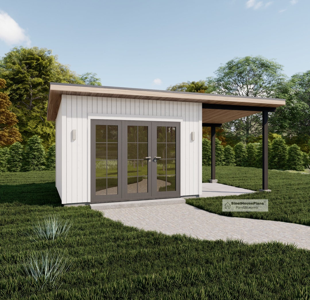 10'x20' Modern Garden Shed Plans With Porch, Small Garden Studio House ...