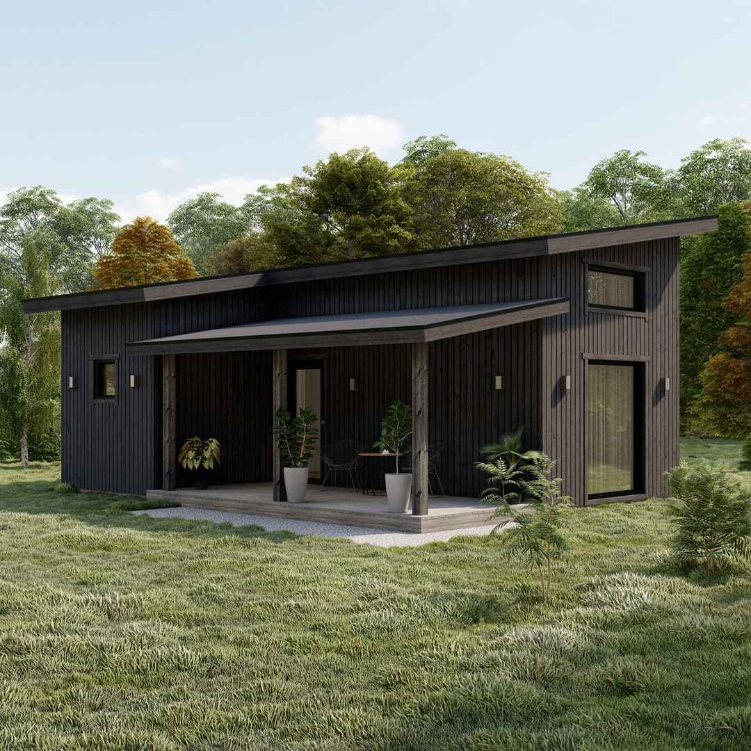 20'x28' Modern Tiny House Plans, Lean Cabin Architectural Construction ...