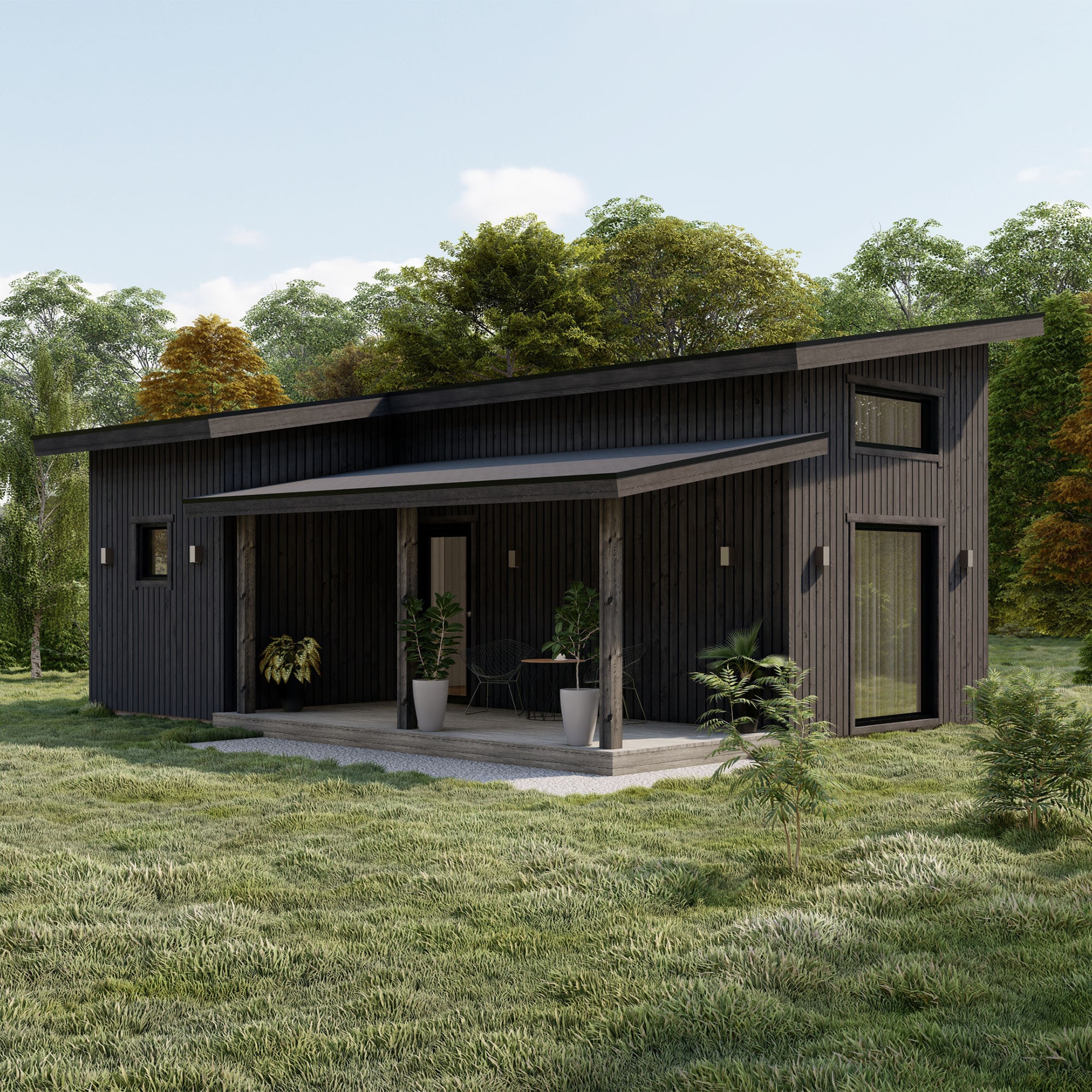 20'x28' Modern Tiny House Plans, Lean Cabin Architectural Construction ...