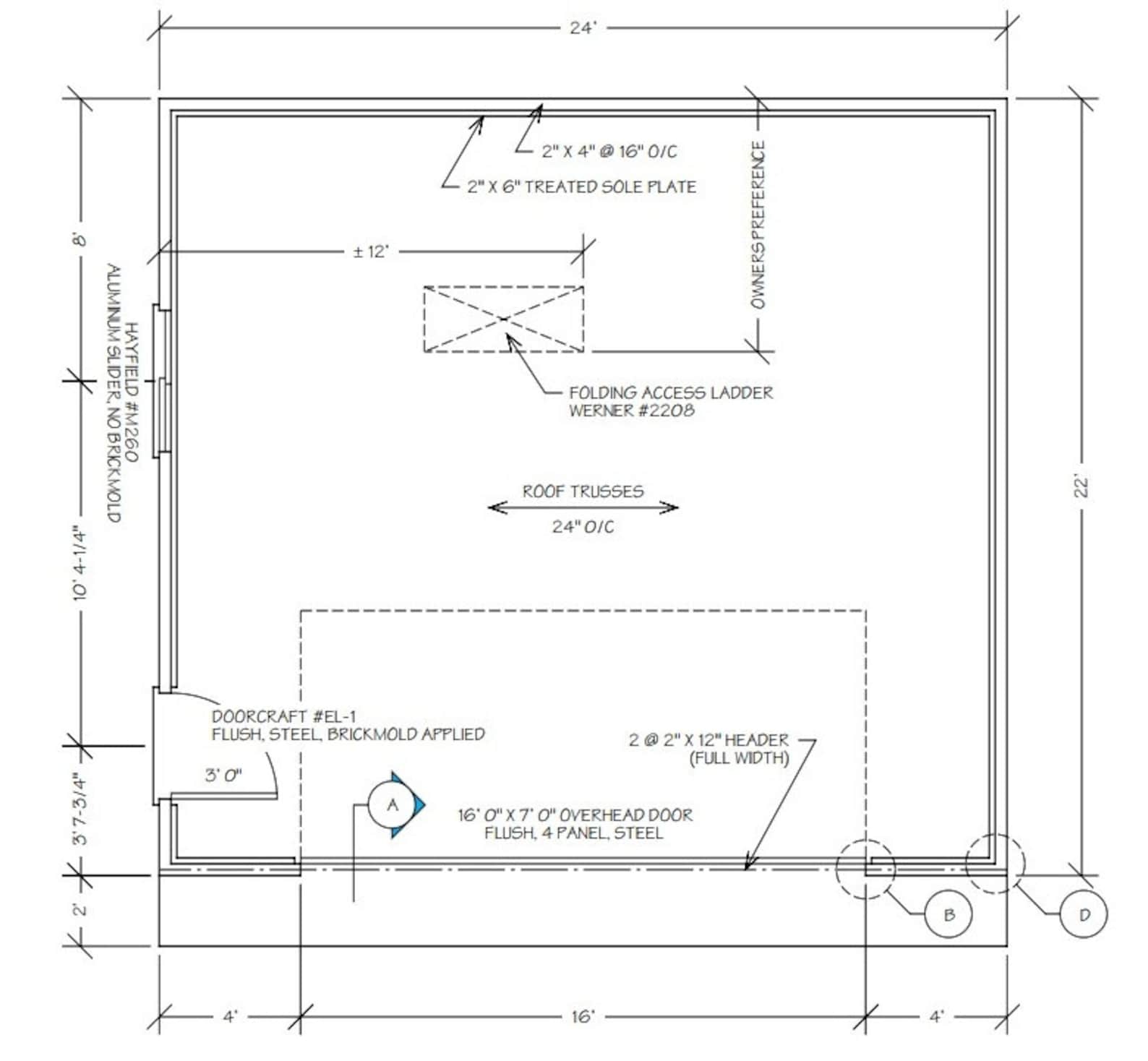 2 Car Garage Plans One Story 22 X 24 Garage Building Blueprints - Etsy