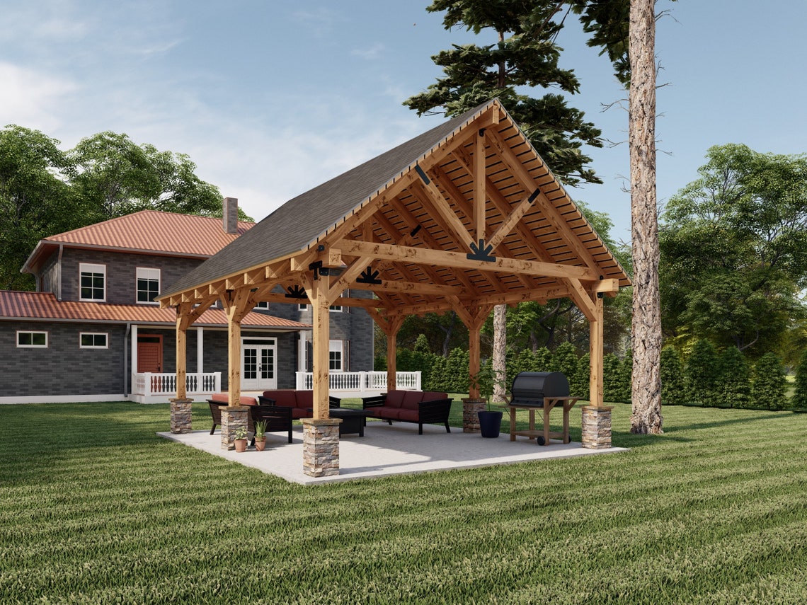 16x20 Garden Pavilion Plans , Outdoor Gazebo Blueprints , Traditional ...